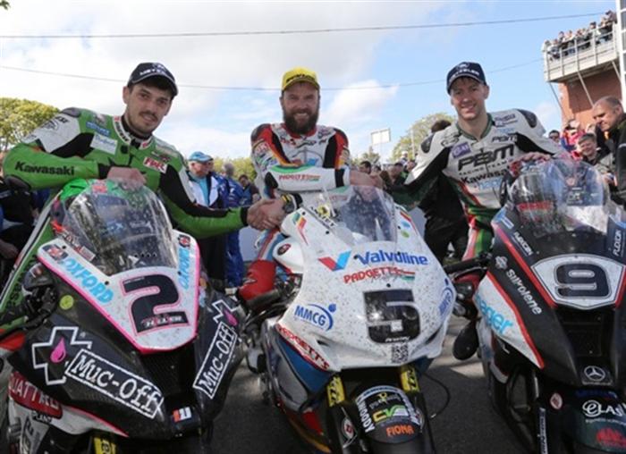 Two Kawasaki riders on opening Isle of Man TT Superbike race