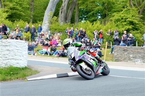 Two Kawasaki riders on opening Isle of Man TT Superbike race